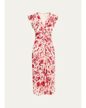 Isabel Marant Étoile Lyndsay Floral Burnout Flutter-sleeve Midi Dress - Ecru/pink