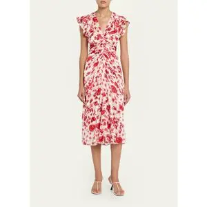 Isabel Marant Étoile Lyndsay Floral Burnout Flutter-sleeve Midi Dress - Ecru/pink