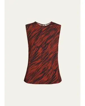 Proenza Schouler White Label Megan Sleeveless Printed Twill Top - Brick Multi