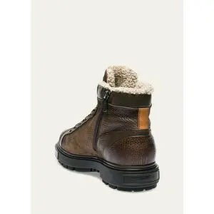 Santoni Farah Shearling-lined Leather Ankle Boots