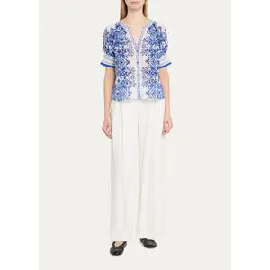 Alice + Olivia Thalia Puff-sleeve Blouse