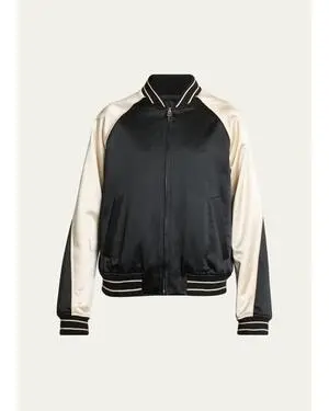 Givenchy Satin Rhinestone-logo Bomber Jacket - Black/natural