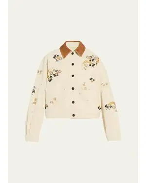 Isabel Marant Étoile Lavine Embroidered Cotton Leather-collar Barn Jacket - Ecru