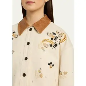 Isabel Marant Étoile Lavine Embroidered Cotton Leather-collar Barn Jacket - Ecru