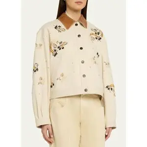 Isabel Marant Étoile Lavine Embroidered Cotton Leather-collar Barn Jacket - Ecru