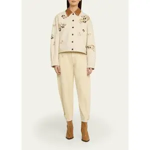 Isabel Marant Étoile Lavine Embroidered Cotton Leather-collar Barn Jacket - Ecru