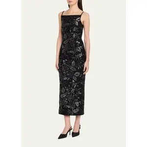 Prabal Gurung Square-neck Floral Sequined Midi Dress