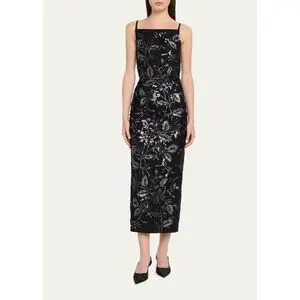 Prabal Gurung Square-neck Floral Sequined Midi Dress