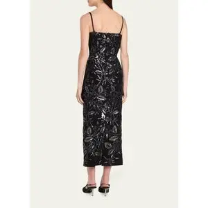 Prabal Gurung Square-neck Floral Sequined Midi Dress