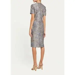 Prabal Gurung Short-sleeve Metallic Floral Jacquard Sheath Dress