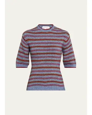 Proenza Schouler White Label Dana Striped Short-sleeve Sweater - Periwinkle
