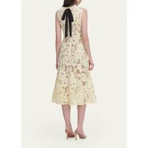 SELF-PORTRAIT Crochet Lace Midi Dress - Yellow