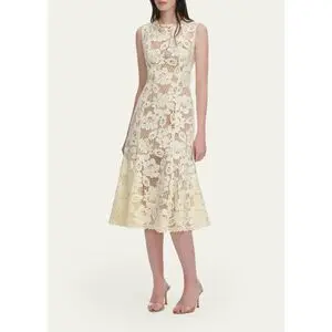 SELF-PORTRAIT Crochet Lace Midi Dress - Yellow