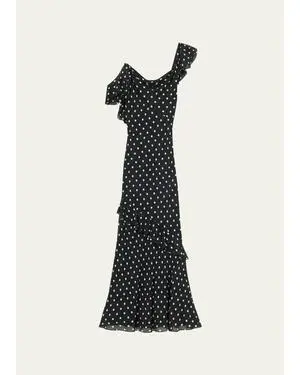 SELF-PORTRAIT Polka Dot Georgette Maxi Dress - Black