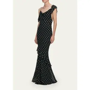 SELF-PORTRAIT Polka Dot Georgette Maxi Dress