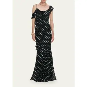 SELF-PORTRAIT Polka Dot Georgette Maxi Dress