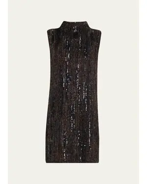 Brunello Cucinelli Sequined Boucle Knit Sleeveless Mini Dress - Anthrancite