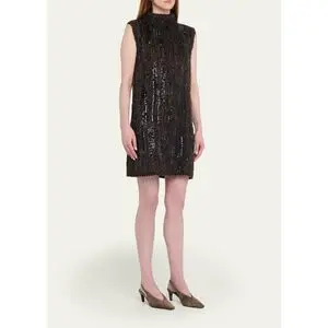 Brunello Cucinelli Sequined Boucle Knit Sleeveless Mini Dress