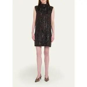 Brunello Cucinelli Sequined Boucle Knit Sleeveless Mini Dress