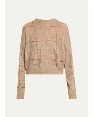 Brunello Cucinelli Paillette Check Mohair Crewneck Sweater - Beige