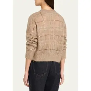 Brunello Cucinelli Paillette Check Mohair Crewneck Sweater