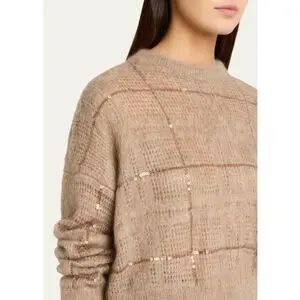 Brunello Cucinelli Paillette Check Mohair Crewneck Sweater