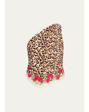 Saloni Madeline Printed One-shoulder Top - Leopard Tr