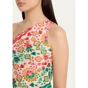 Saloni Madeline Printed One-shoulder Top