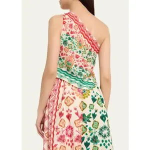Saloni Madeline Printed One-shoulder Top