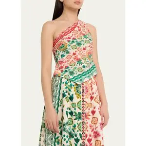 Saloni Madeline Printed One-shoulder Top