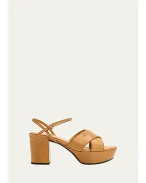 Miu Miu Waxed Leather Platform Sandals - Miele