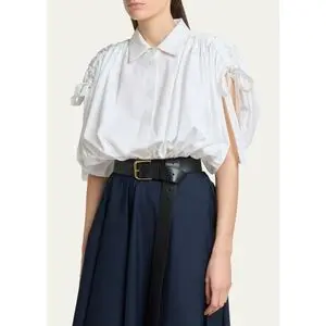 Givenchy Ruched Cotton-poplin Crop Collared Bubble Shirt