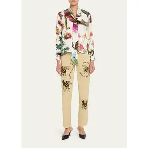 Libertine Hollyhock Floral Silk Slim Tie Keith Blouse