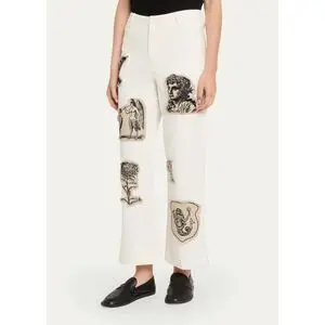 Libertine Graphic Patches Kickflare-leg Ankle Jeans - White