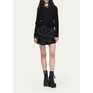 Marc Jacobs Scalloped Daisy Crewneck Cardigan - Black