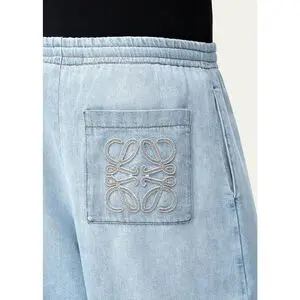 Loewe X Paula's Ibiza Denim Cropped Wide-leg Drawstring Pants