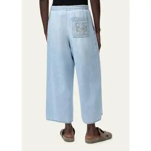 Loewe X Paula's Ibiza Denim Cropped Wide-leg Drawstring Pants