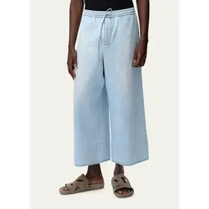 Loewe X Paula's Ibiza Denim Cropped Wide-leg Drawstring Pants