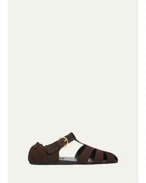Miu Miu Ruched Suede Fisherman Sandals - Moro