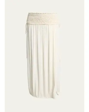 Isabel Marant Étoile Nilma Guipure Lace Crinkle Silk Midi Balloon Skirt - Ecru