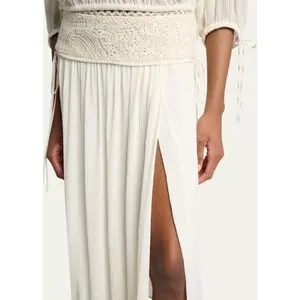 Isabel Marant Étoile Nilma Guipure Lace Crinkle Silk Midi Balloon Skirt - Ecru