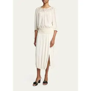 Isabel Marant Étoile Nilma Guipure Lace Crinkle Silk Midi Balloon Skirt - Ecru