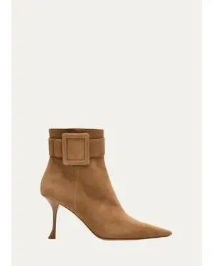 ROGER VIVIER Viv Ville 85mm Buckle-detail Suede Ankle Boots - Tabacco