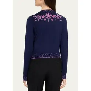 Prabal Gurung Embroidered Silk-cashmere Crewneck Cardigan