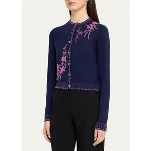 Prabal Gurung Embroidered Silk-cashmere Crewneck Cardigan