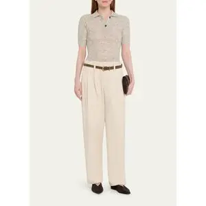 Brunello Cucinelli Lace-effect Polo Short-sleeve Sweater