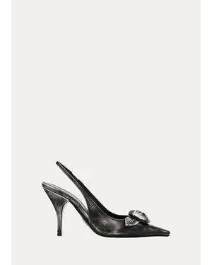 Prada 95mm Rosette Distressed Leather Slingback Pumps