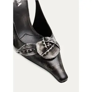 Prada 95mm Rosette Distressed Leather Slingback Pumps