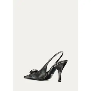 Prada 95mm Rosette Distressed Leather Slingback Pumps