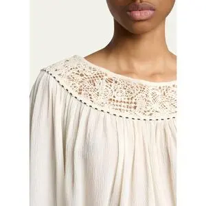 Isabel Marant Étoile Nelida Guipure Lace-trim Silk Gauze Drawstring Blouse